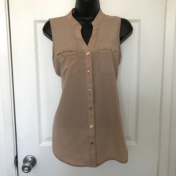 Finesse | Tops | Tan Button Up Tanks Wgold Buttons | Poshmark